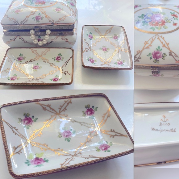 Vintage | Accents | Japanese 96s Isco Porcelain Jewelry Box Tray Set ...
